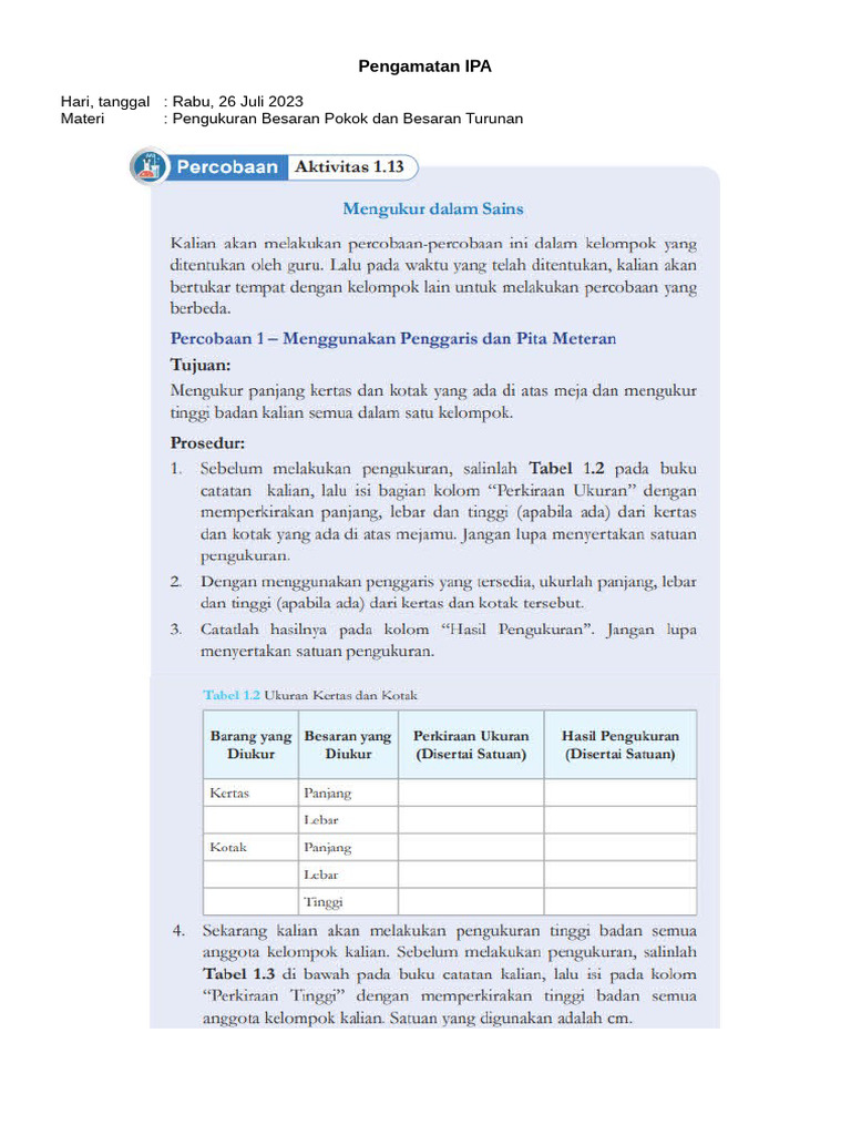 LKPD Praktikum Besaran Dan Pengukuran | PDF