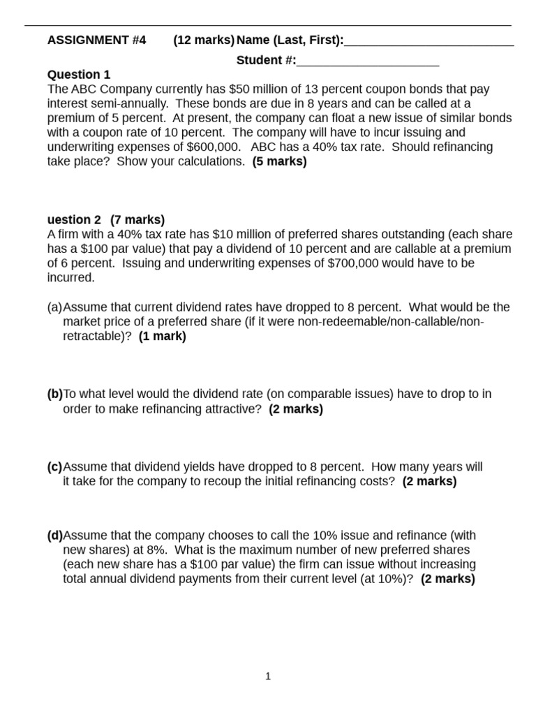 FMGT4865 Assignment4 Template Fall2021 | PDF | Dividend | Bonds (Finance)