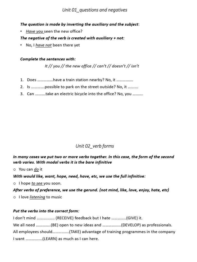 English Grammar: Questions, Negatives, and Verbs | PDF | Syntax | Grammar