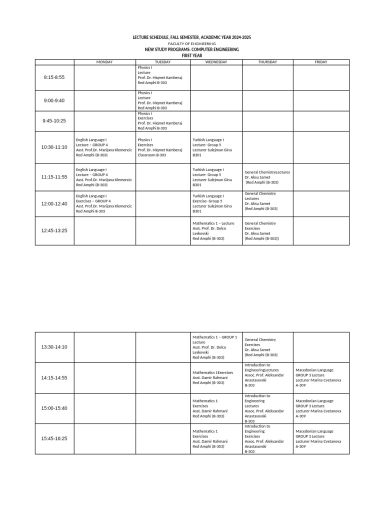 Fall 2024-2025 Engineering Lecture Schedule | PDF | Computer Science ...