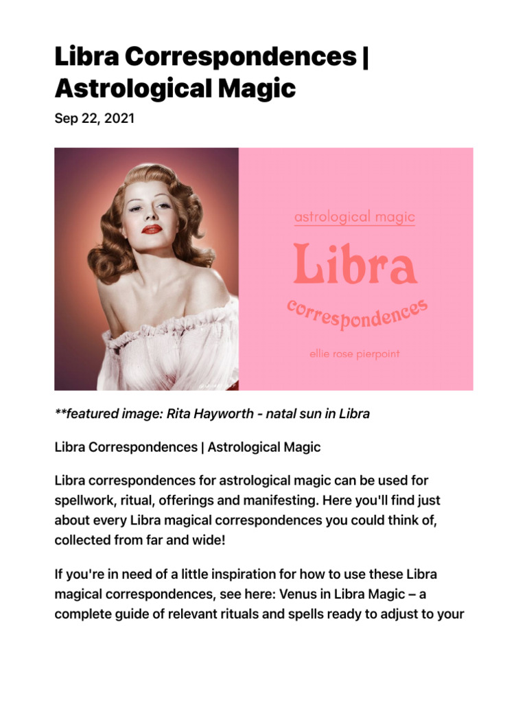 Libra Correspondences - Astrological Magic | PDF