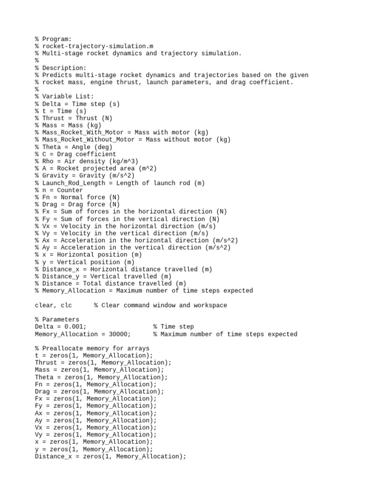 Rocket Trajectory Simulation.m | PDF | Rocket | Force