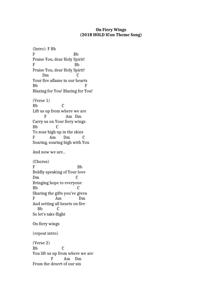 On Fiery Wings: Theme Song Lyrics | PDF