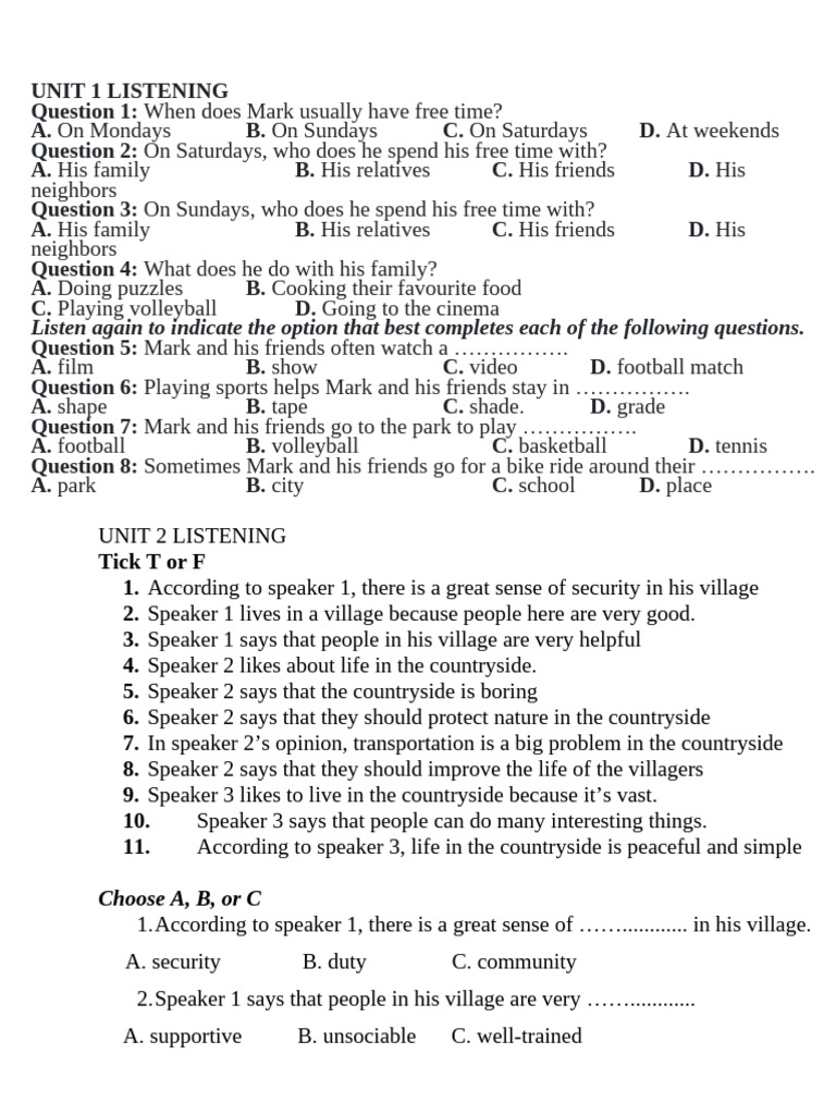 UNIT 1 2 LISTENING | PDF