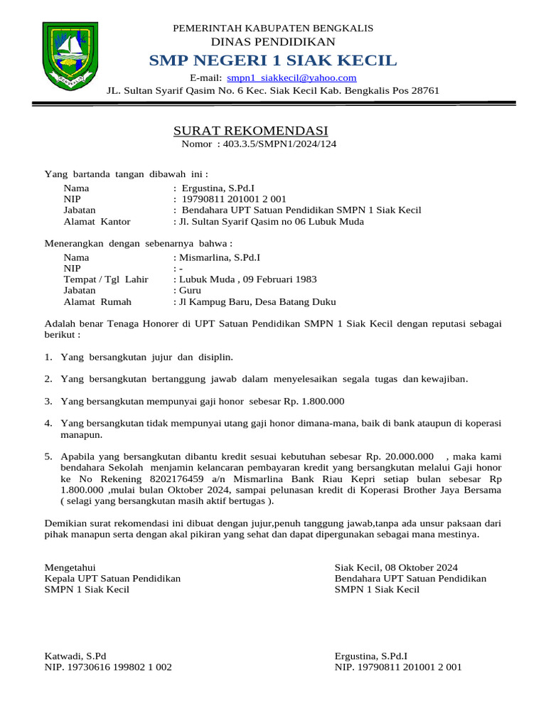 Surat Rekom Baru Bengkalis | PDF