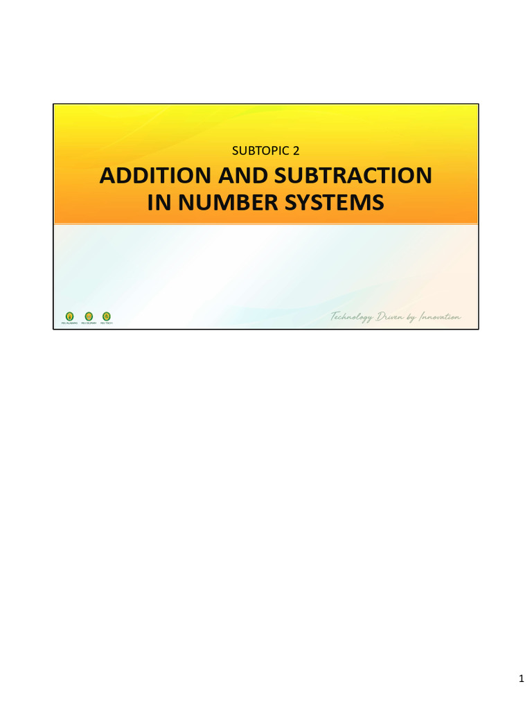 (M4S2-SUPPLEMENTARY2) Addition and Subtraction in Number Systems | PDF | Subtraction ...