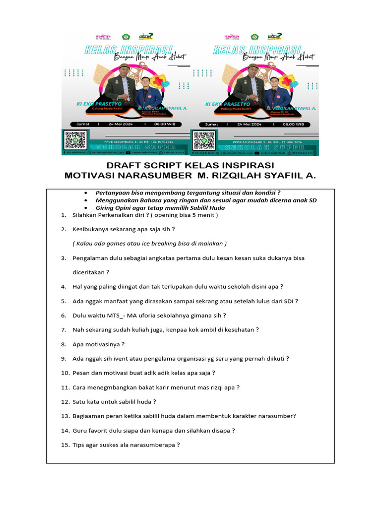 Draft Script Kelas Inspirasi Rizky | PDF | Pengembangan Diri