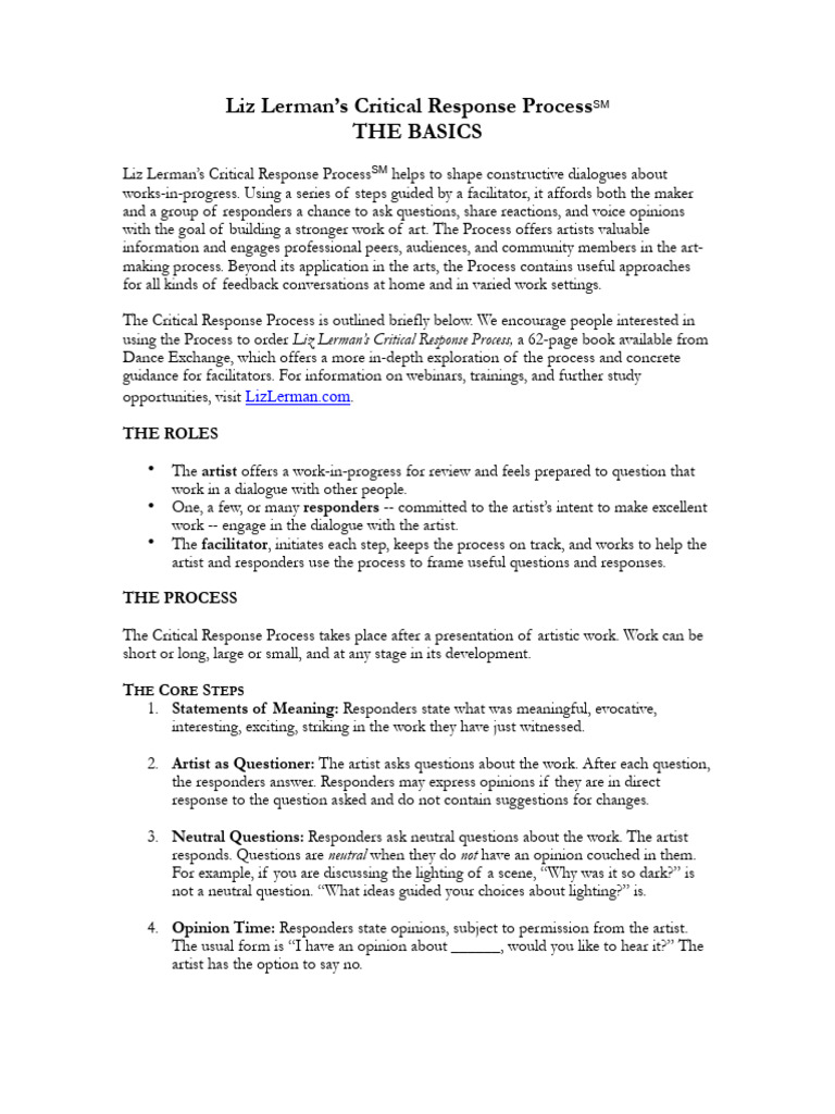 Liz Lerman's Critical Response Process Guide | PDF | Facilitator ...