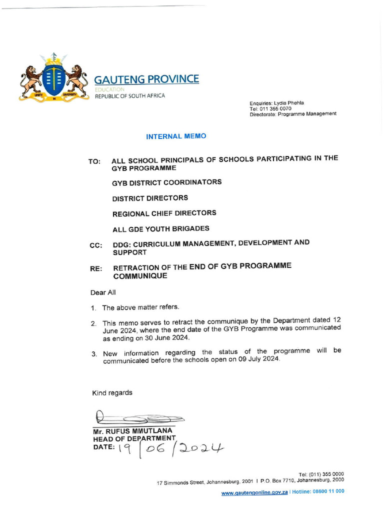 Retraction of The Termionation Memo - GYBs | PDF