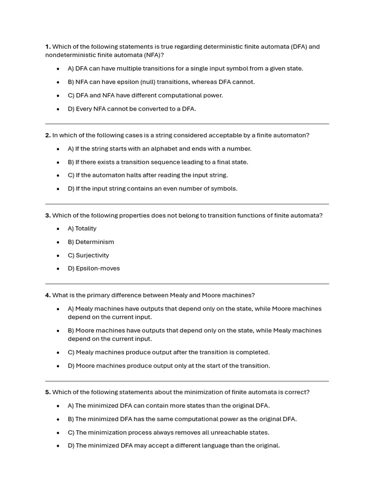 Mcq Extra Pdf Automata Theory Regular Expression