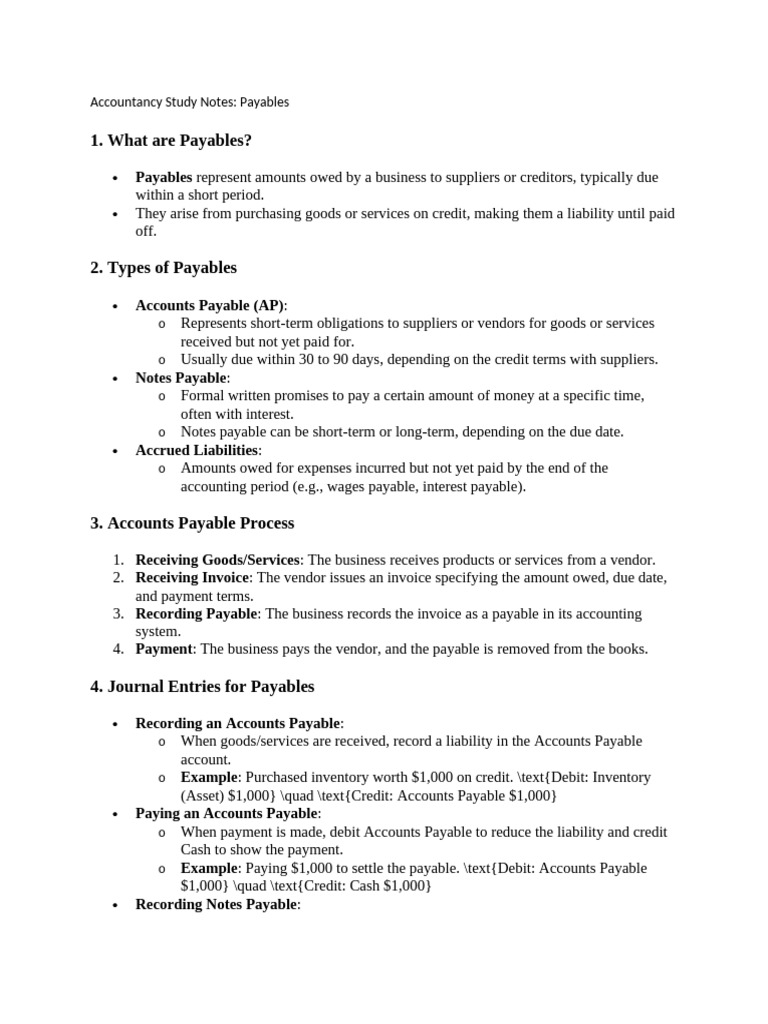 Accountancy Study Notes PAYABLES | PDF | Accounts Payable | Debits And ...