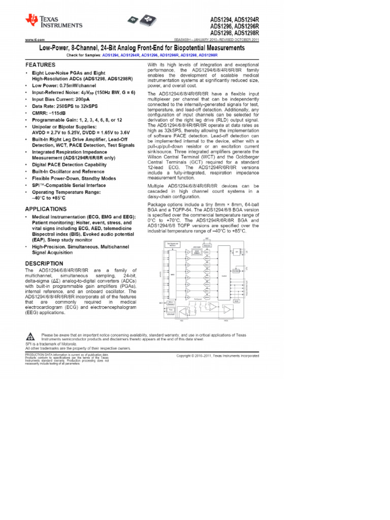 ADS1298 Datasheet | PDF