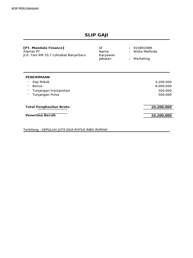 Slip Gaji Karyawan PT Mandala Finance | PDF