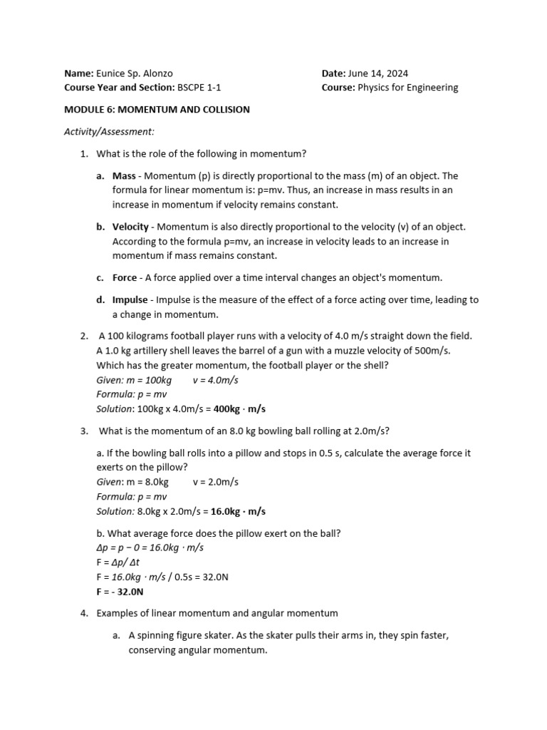 Act - Module 6 - Momentum and Collision | PDF