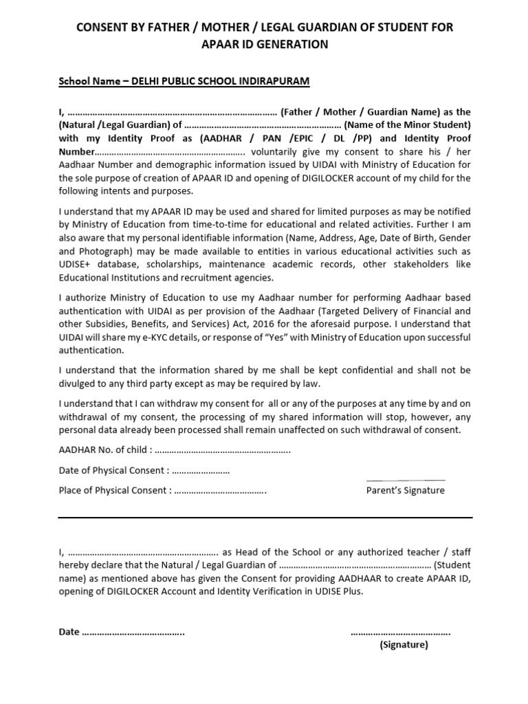 Consent Form of APAAR 2024 | PDF | Justice | Crime & Violence