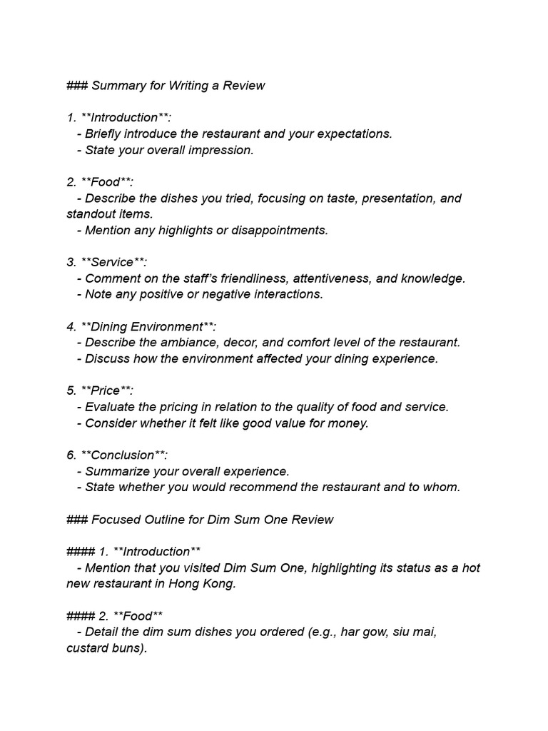 Notes for Review | PDF | Restaurants | Menu