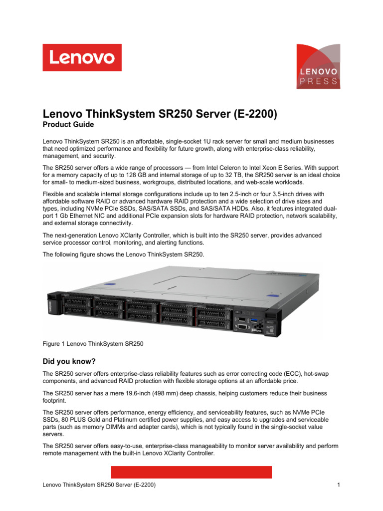 Lenovo ThinkSystem SR250 Produkt Guide | PDF | Solid State Drive | Hard Disk Drive