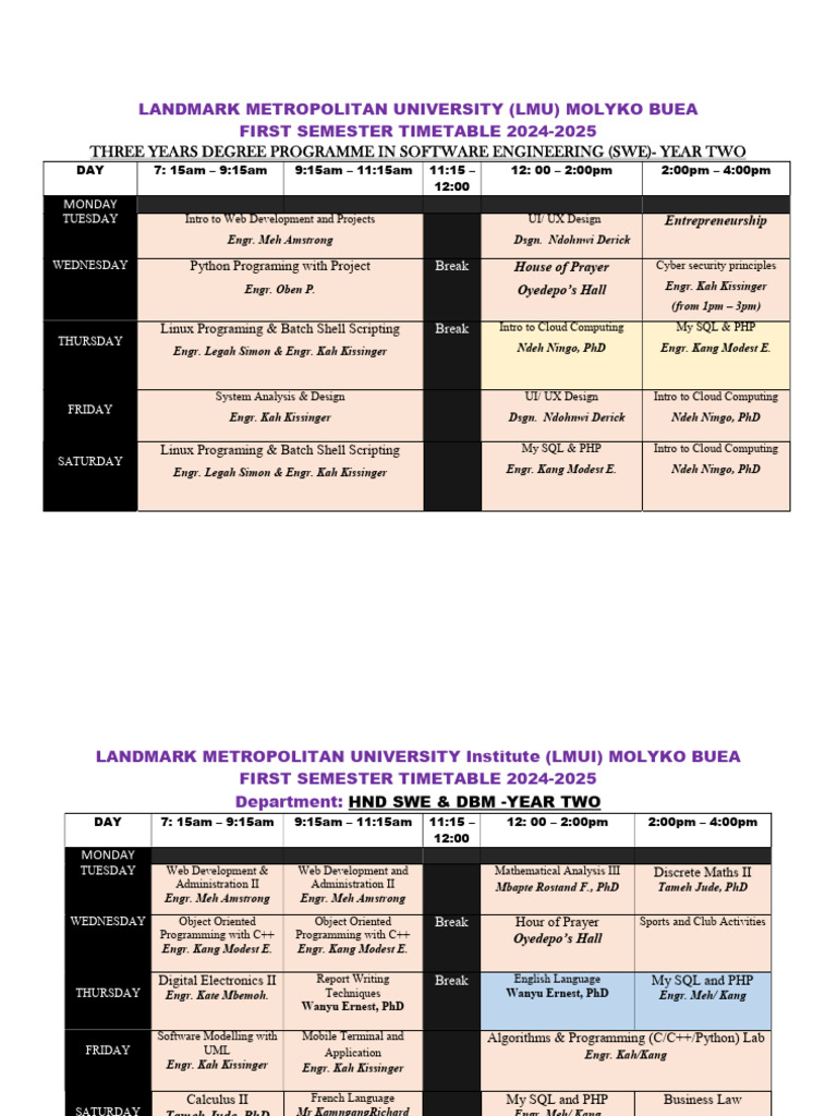 BTech 300 & HND Year II Draft Time Table. | PDF | Computing | Computer Science