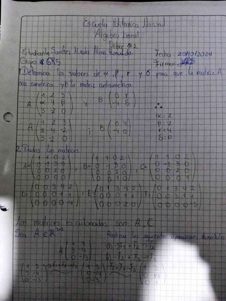 Algebra Lineal Deber 2 | PDF