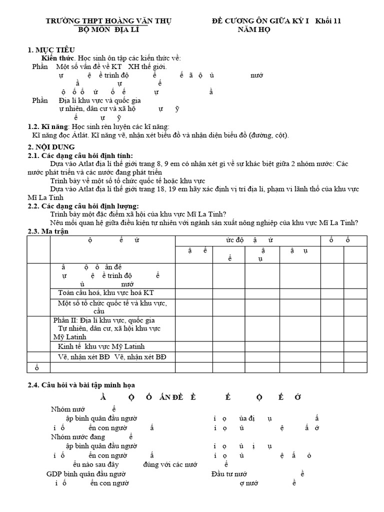 De Cuong Dia Li 11 Giua Ky 1 Nam 2023 2024 Truong THPT Hoang Van Thu Ha Noi | PDF