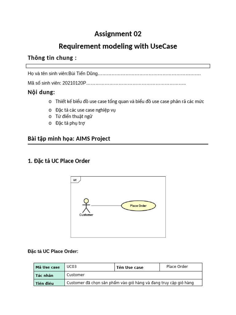 Assignment 02 - Bai Tap UC Place Order | PDF