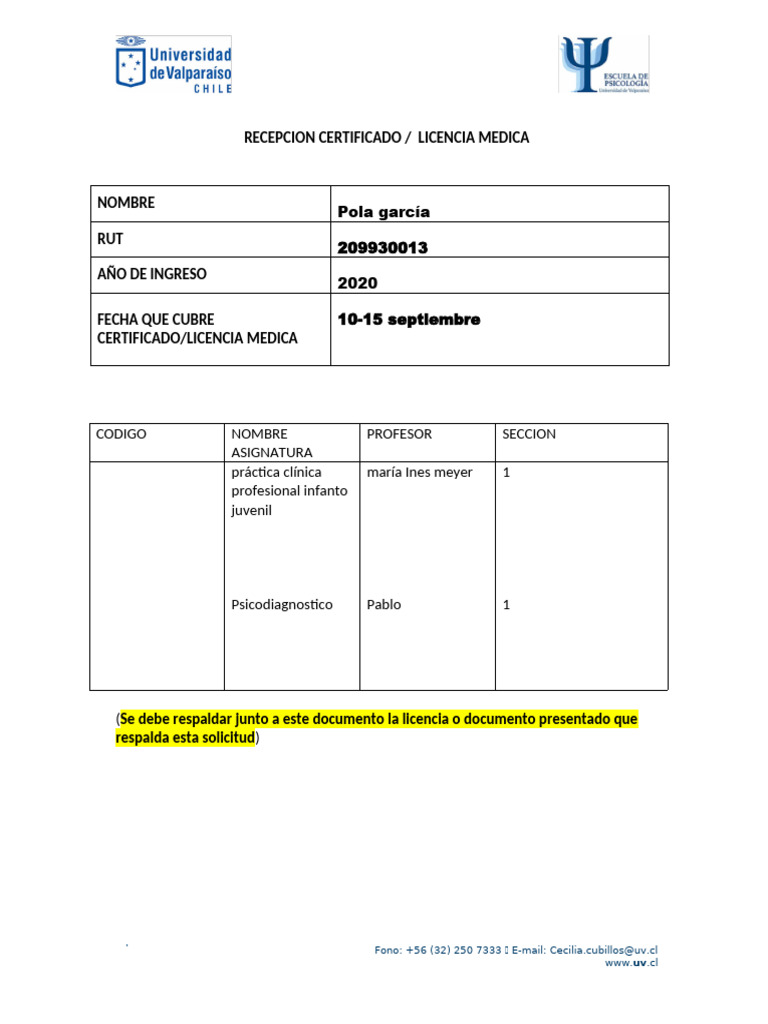 FORMULARIO Recepciã N de Justificativos Licencias Mã©dicas U Otros ...