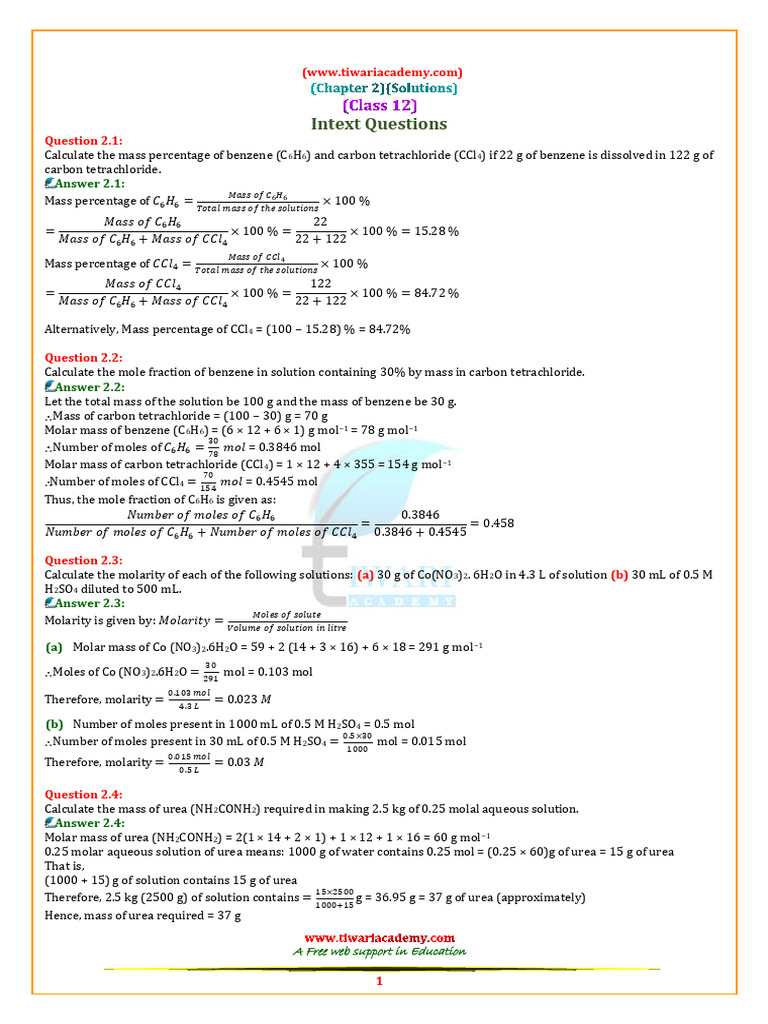 12 Chemistry NcertSolutions Chapter 2 Intext 4 | PDF | Mole (Unit ...