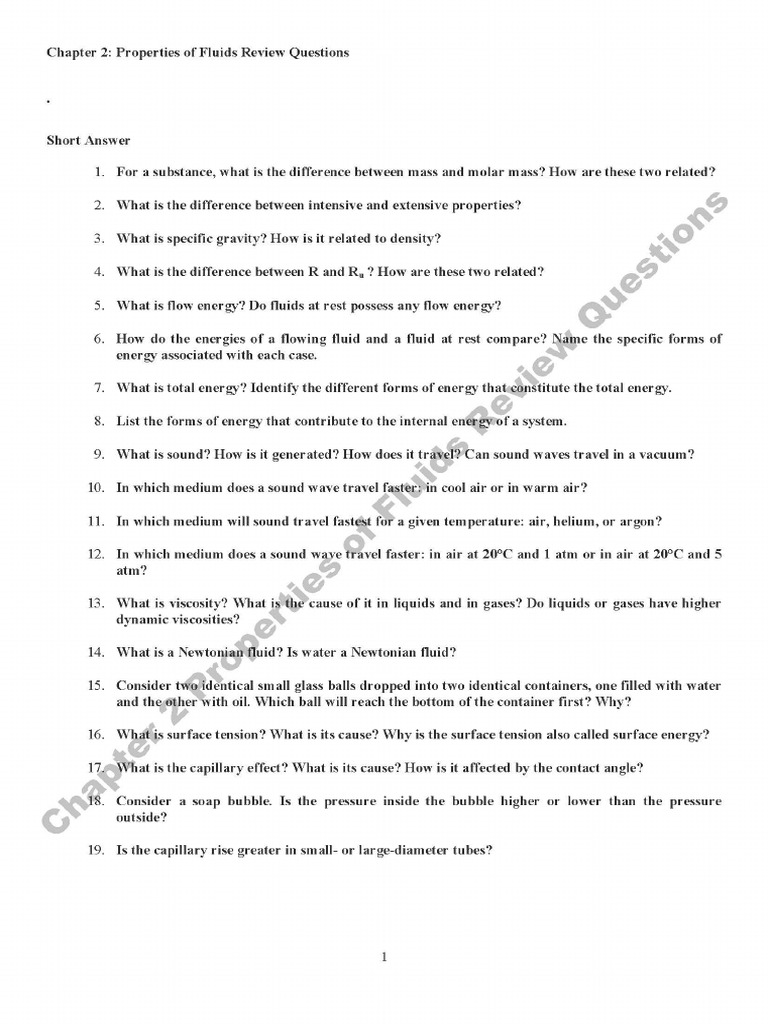 Chapter 2 Properties of Fluids Review Questions- | PDF