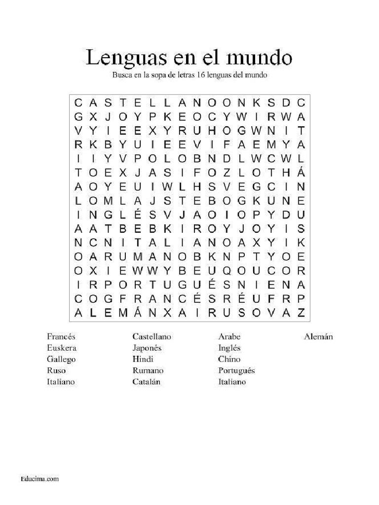 Sopa de Letras Lenguas Mundo | PDF