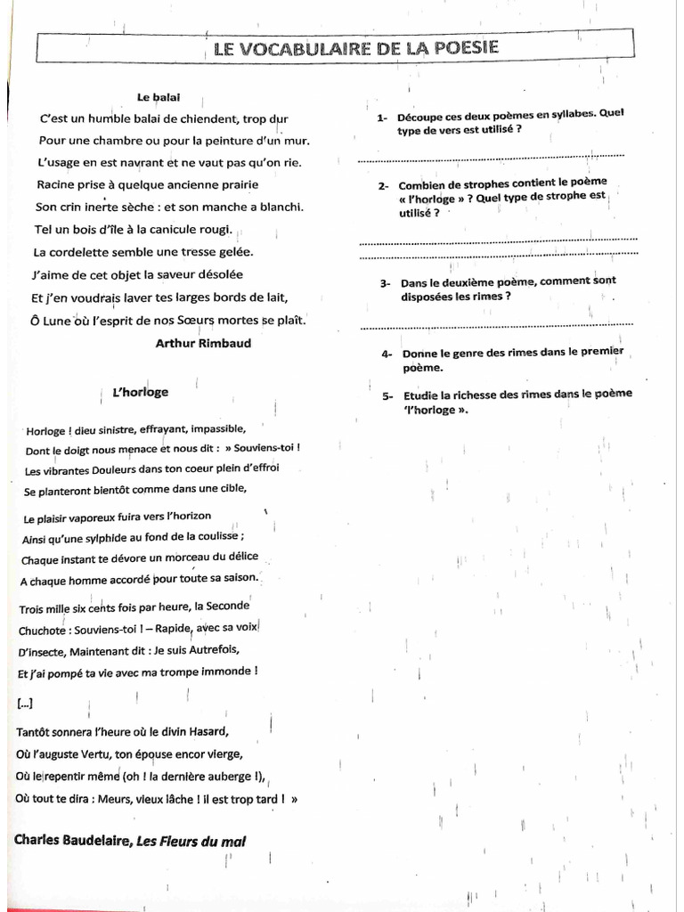 Exercices Vocabulaire de La Poésie | PDF