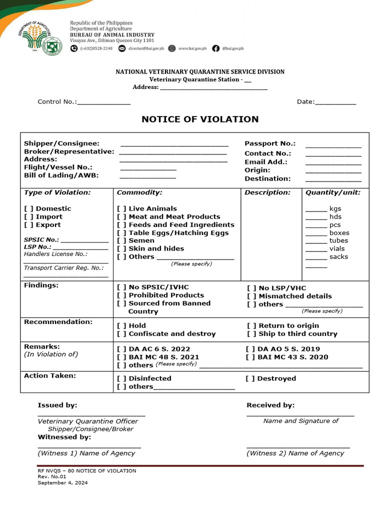 RF NVQS Notice of Violation Form | PDF | Business