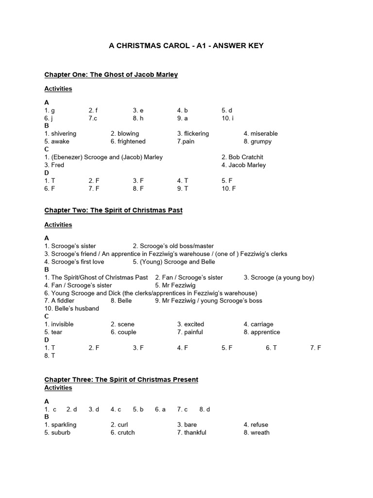 A Christmas Carol Answer Key A1 | PDF | Ebenezer Scrooge | Christmas ...