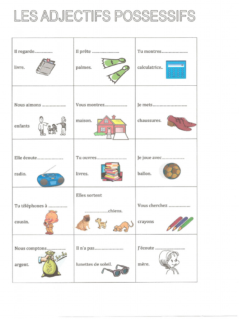 ADJECTIFS POSSESSIFS Exercices | PDF
