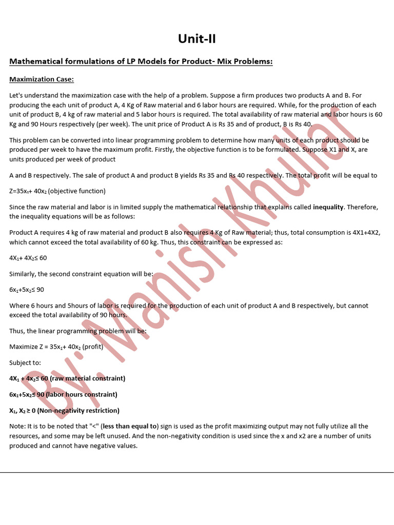 Unit-II MBA Notes KMBN206 | PDF | Mathematical Optimization | Linear ...