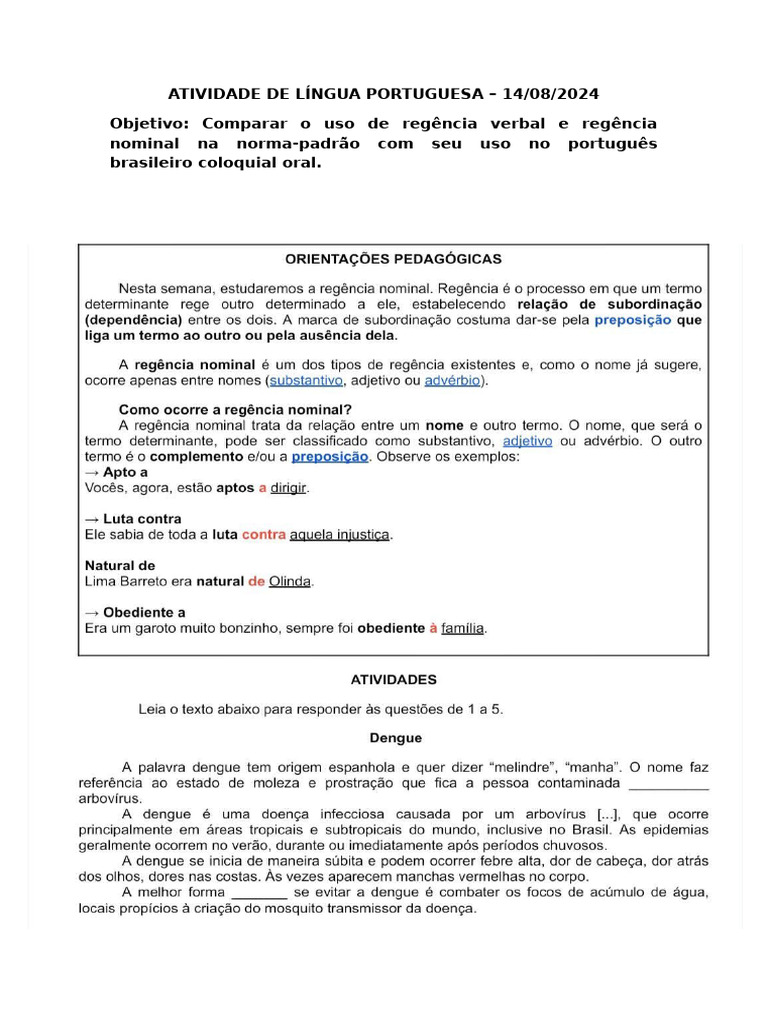 Atividade Língua Portuguesa - CAIC | PDF