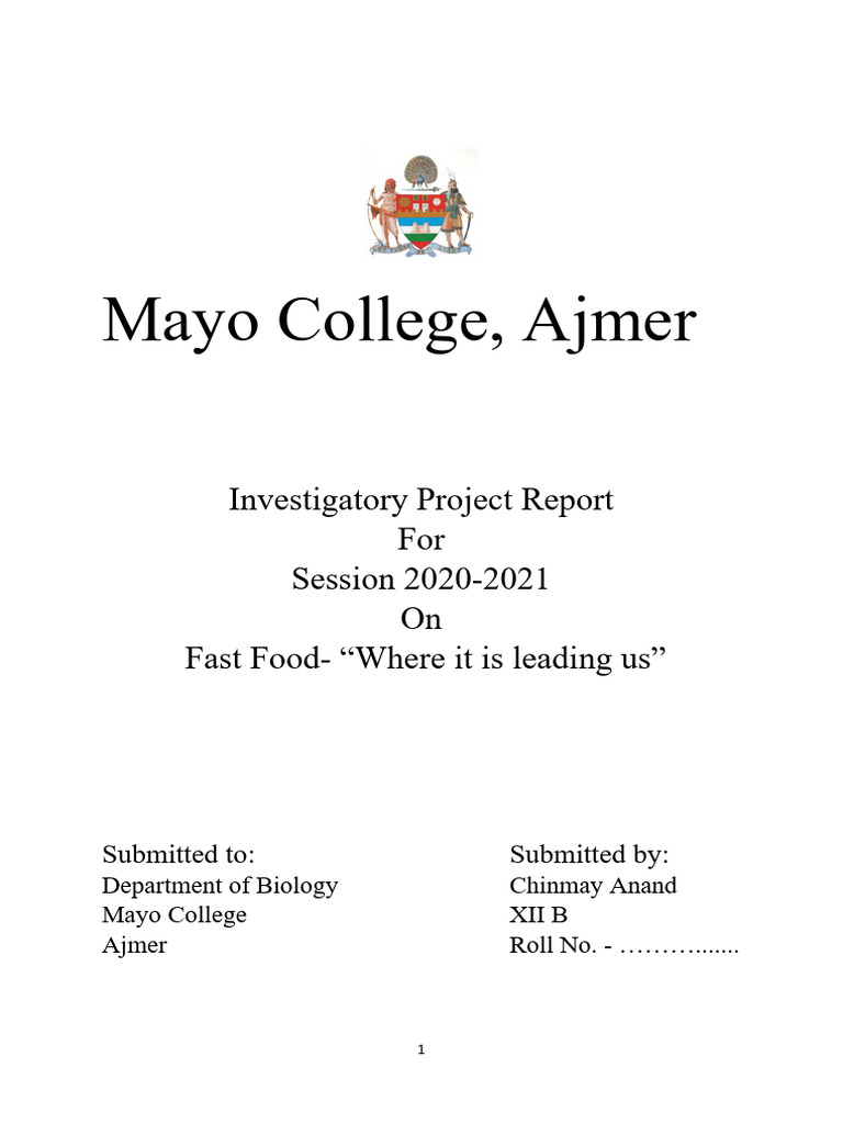 Biology Investigatory Project Report 2020 2021 | PDF | Fat | Obesity