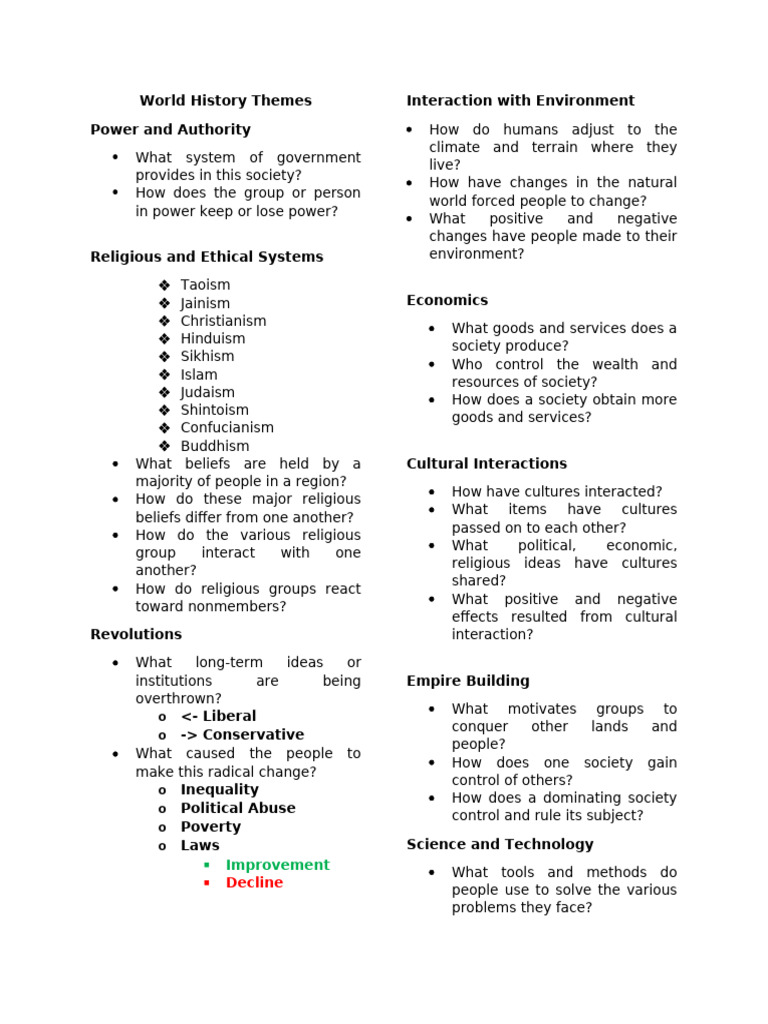 World History Themes | PDF | Society | Knowledge