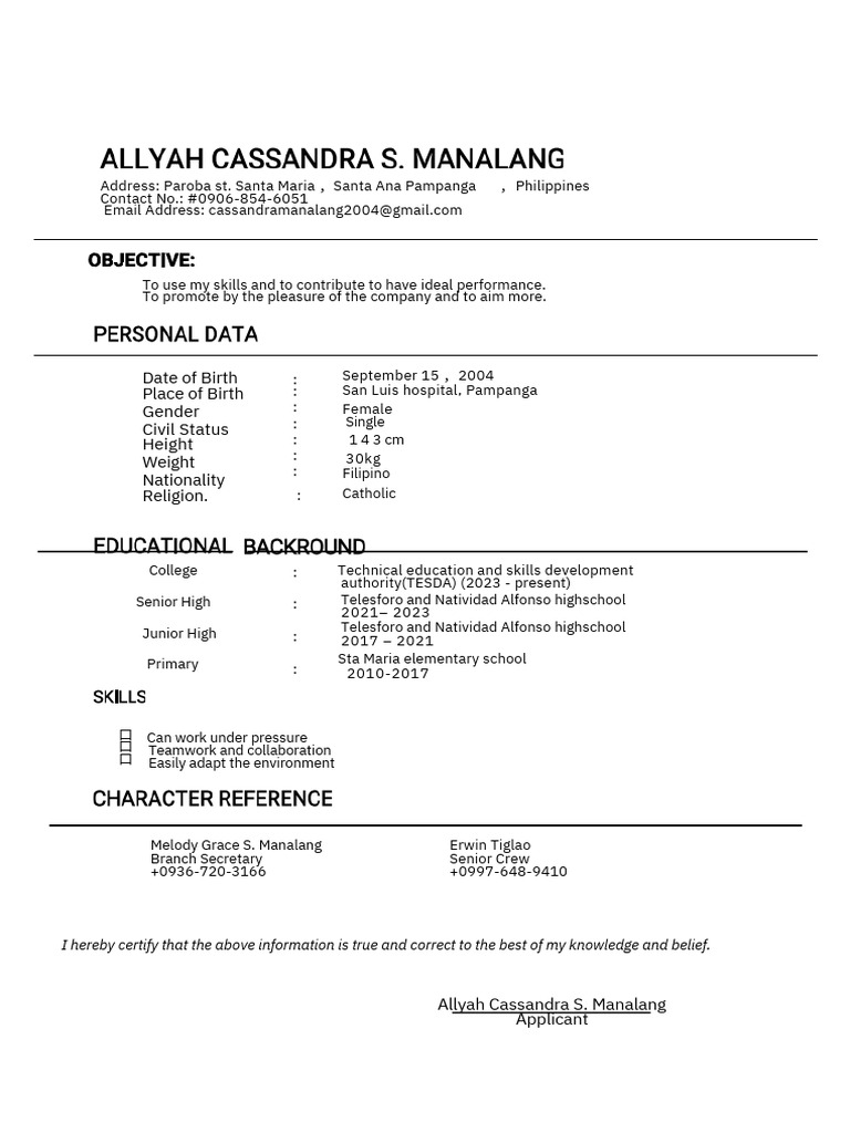 Cutiepatoooties-resume sample format | PDF