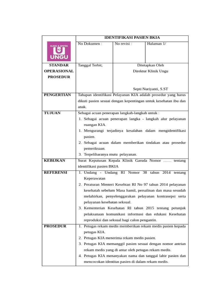 Prosedur Identifikasi Pasien BKIA | PDF