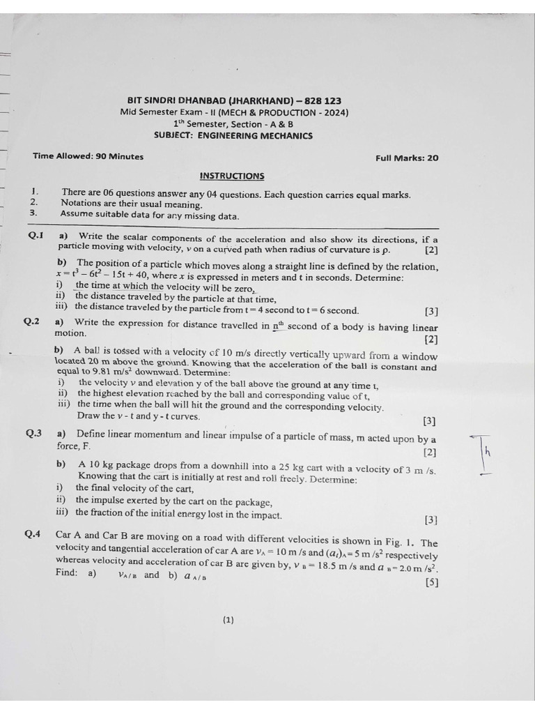 E.mech - B.tech 1st Sem - Mid Sem 2, 2023 | PDF