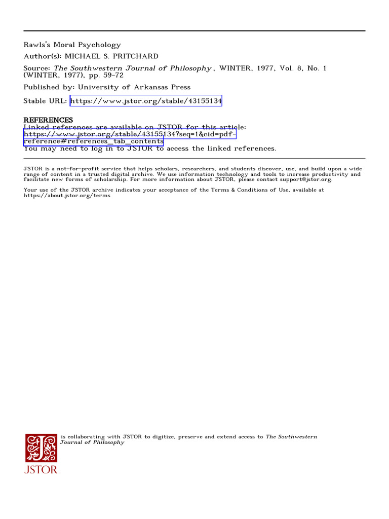 PRITCHARD RawlssMoralPsychology 1977 | PDF | Justice | Crime & Violence