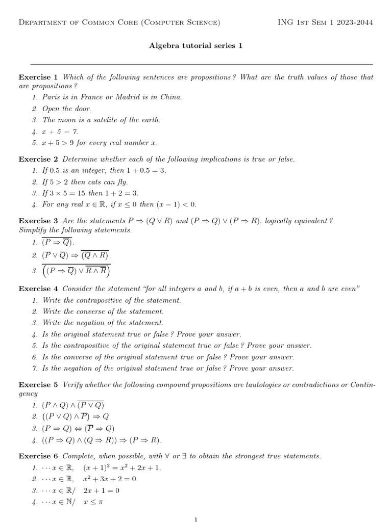 algebra_tutorial_1 (6) | PDF | Mathematical Proof | Mathematical Concepts