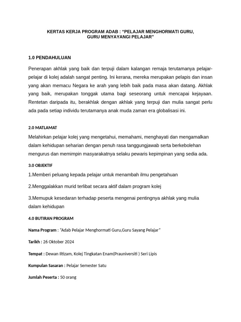 Program Adab Pelajar Kolej | PDF