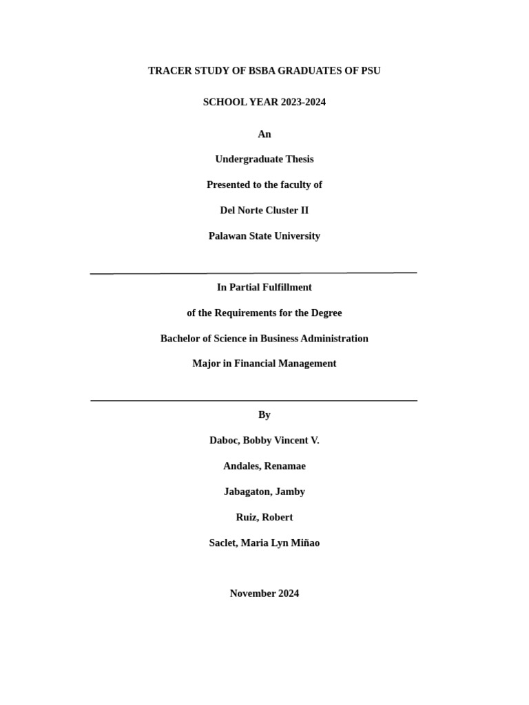 Tracer Study of Bsba Graduates of Psu by Us 2024 | PDF | Employment ...