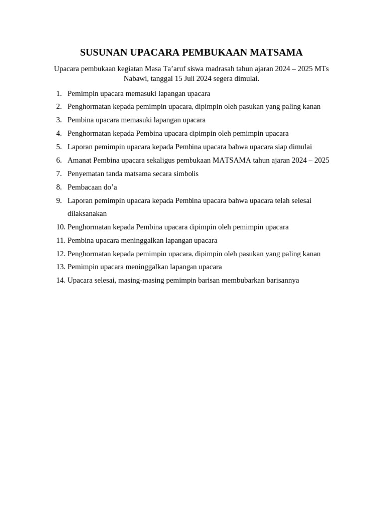 Susunan Upacara MATSAMA 2024 | PDF | Karier & Perkembangan | Perjalanan
