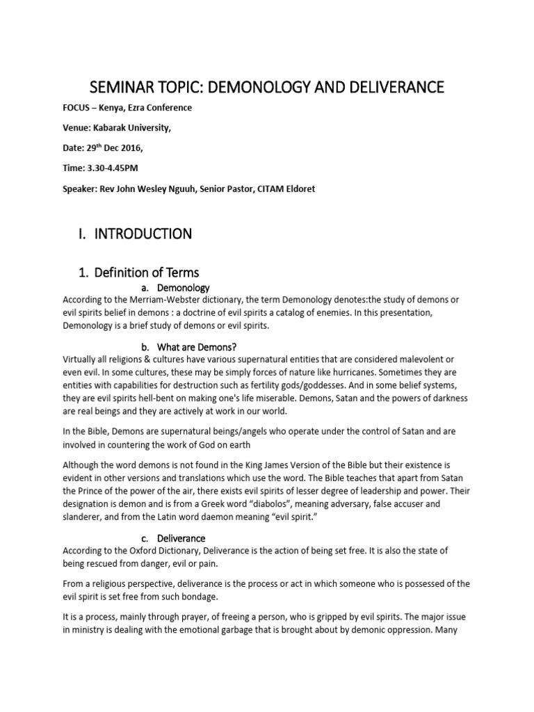Deliverance and Demonology Overview | PDF | Deliverance Ministry | Demons