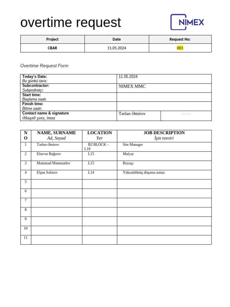 Overtime Request Form | PDF