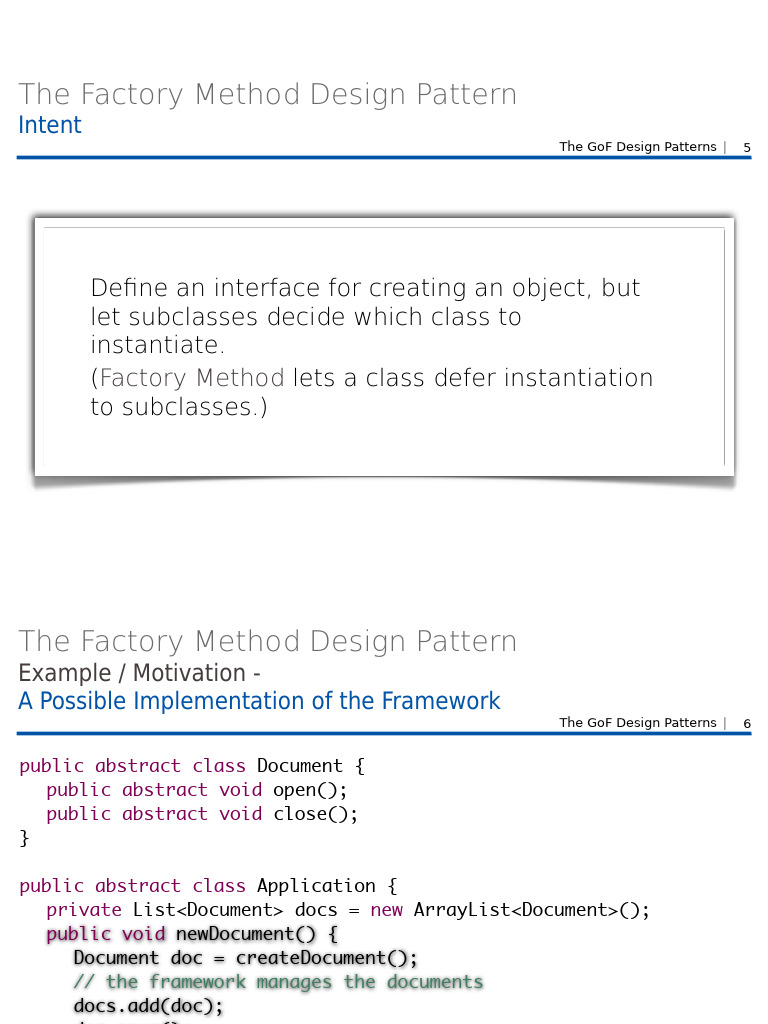 The Factory Method Design Pattern: Intent | PDF | Computers