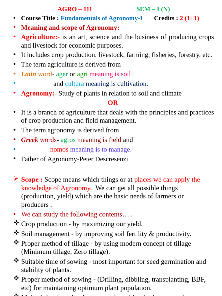 AGRO 111 Fundamentals of Agronomy-I | PDF | Tillage | Weed