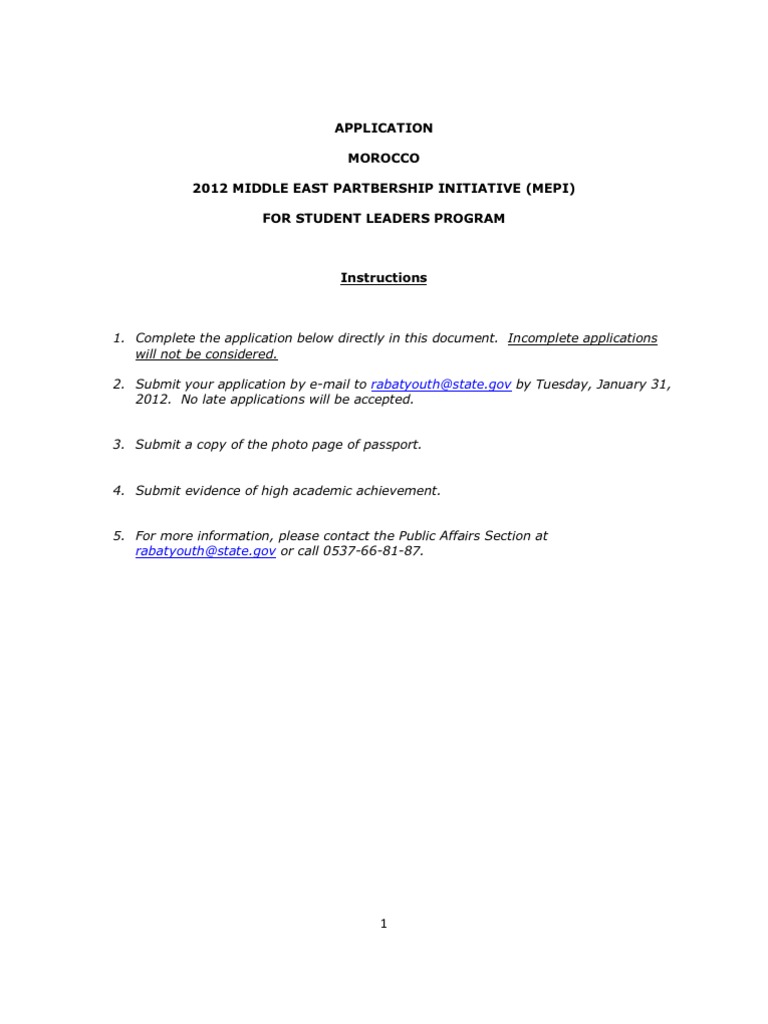 2012 MEPI Student Leaders Application Form | PDF | Social Science